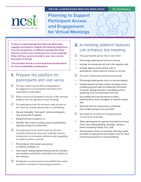 Planning to Support Participant Access and Engagement for Virtual ...