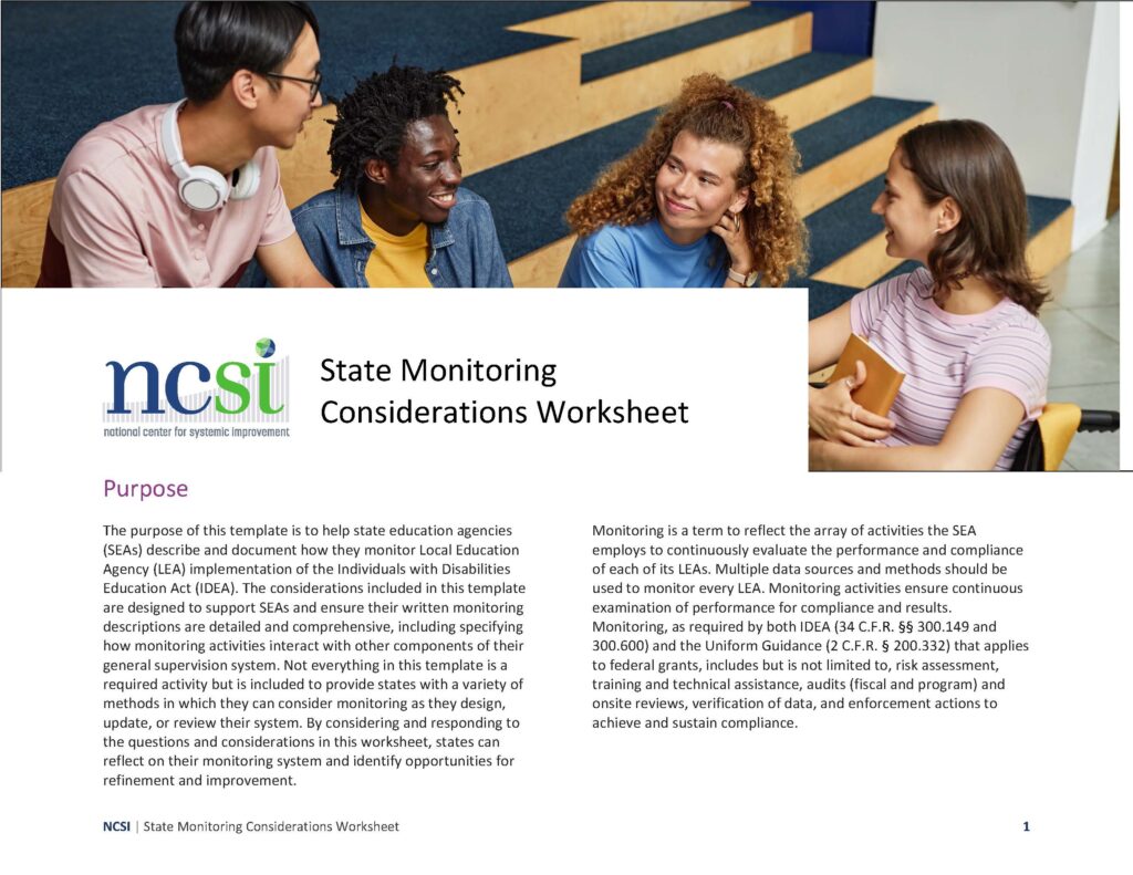State Monitoring Considerations Worksheet – National Center for Systemic Improvement