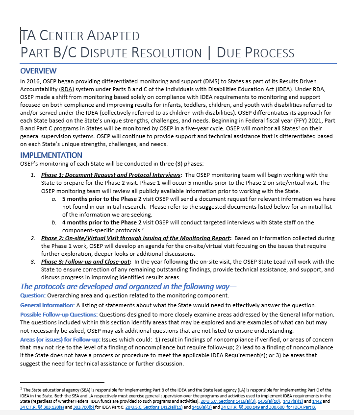 TA Center Adapted OSEP DMS Protocol – Dispute Resolution: Due Process ...