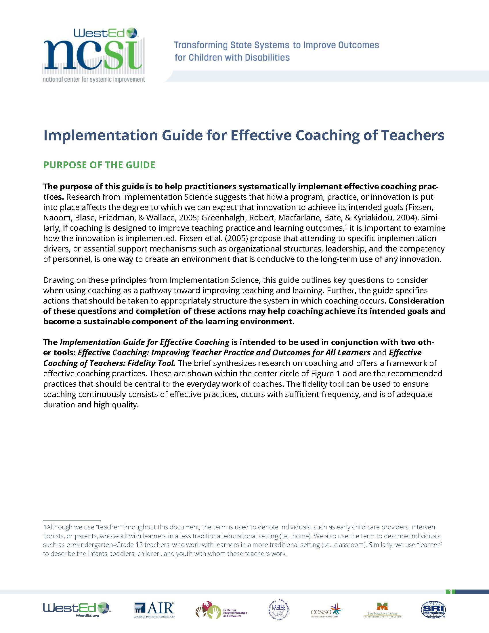 Implementation Guide for Effective Coaching of Teachers – National ...