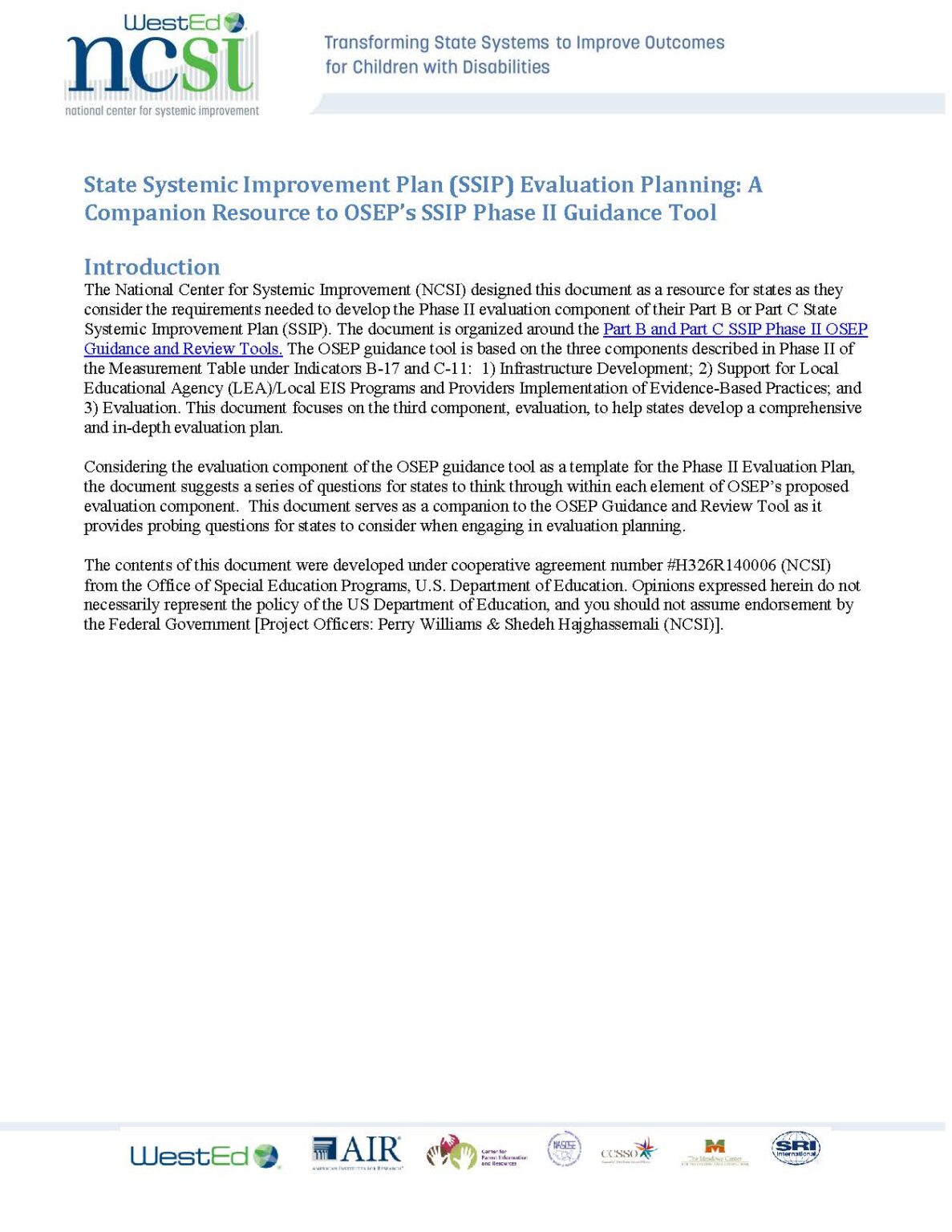 State Systemic Improvement Plan (SSIP) Evaluation Planning: A Companion Resource to OSEP’s SSIP ...