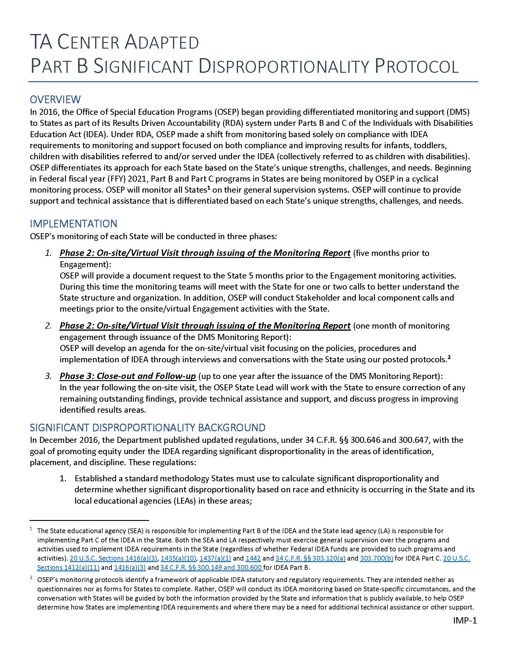 TA Center Adapted OSEP DMS Protocol – Part B Significant ...